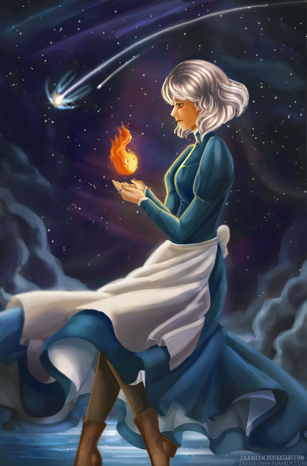 Howls Moving Castle Sophie And Calcifer By Zaameen On Deviantart