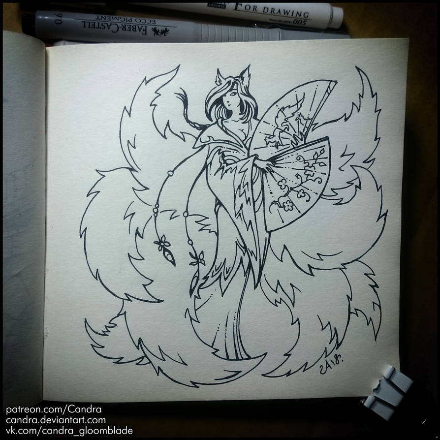 Kitsune with fans by Candra on DeviantArt