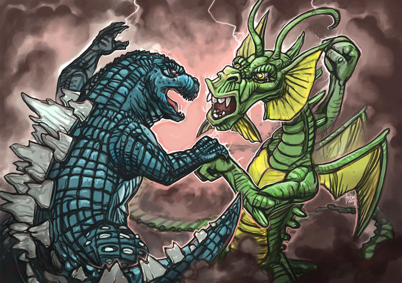 Daily Sketches Godzilla vs Fin Fang Foom by fedde on DeviantArt