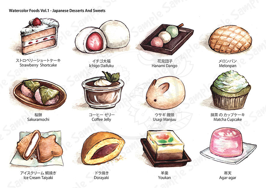 Watercolor Foods Collection - Sample by eikomakimachi on DeviantArt