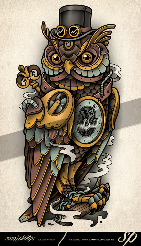 Clockwork Owl Tattoo Steampunk by Sam-Phillips-NZ on DeviantArt