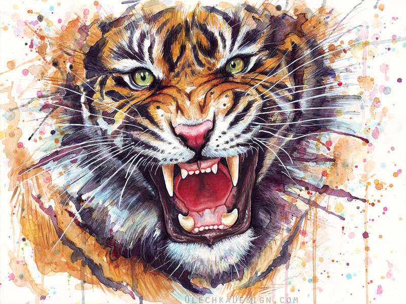 Ferocious Tiger Watercolor Painting by Olechka01 on DeviantArt