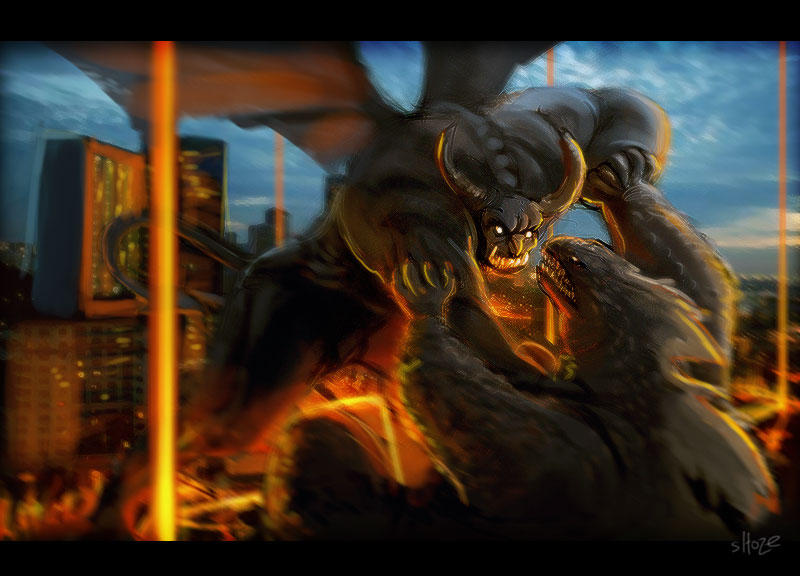 godzilla VS demonic something by shoze on DeviantArt