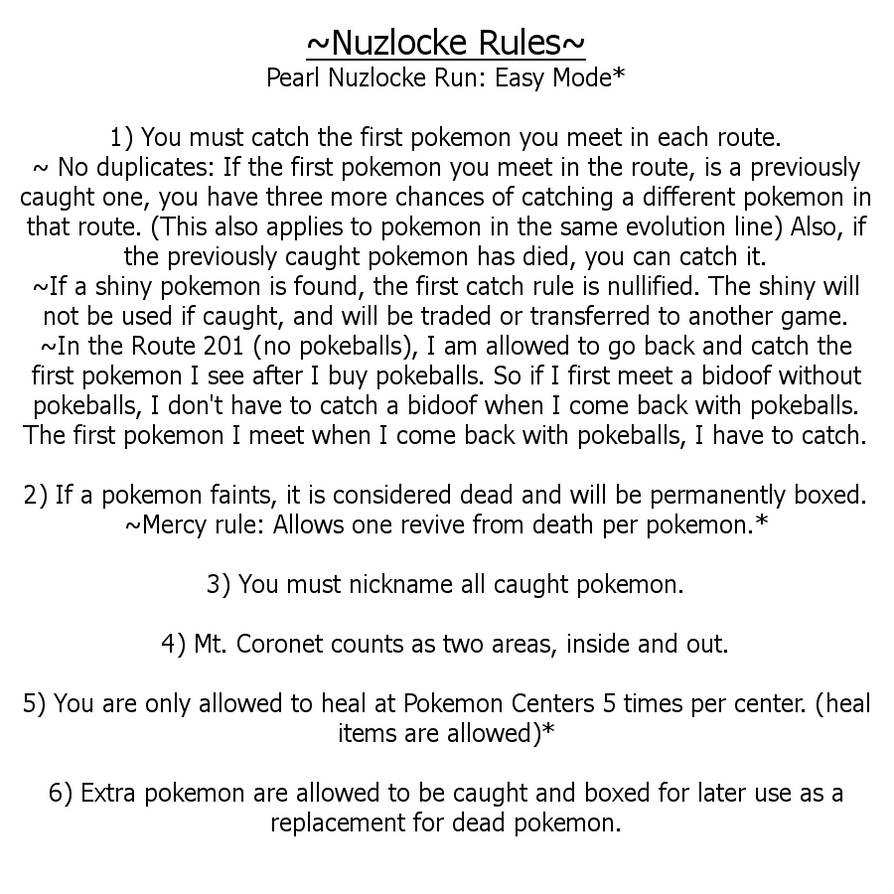 Pokemon Pearl Nuzlocke Rules by EchoSongs on DeviantArt